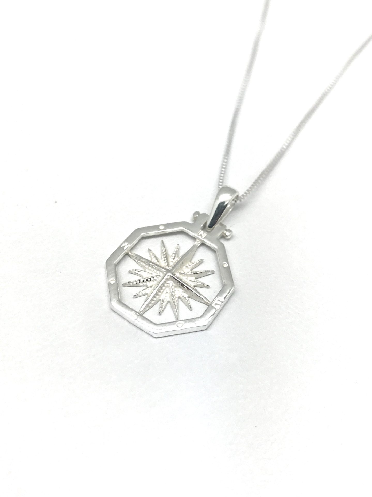Octagon Shaped Compass Pendant - The Silver Seahorse